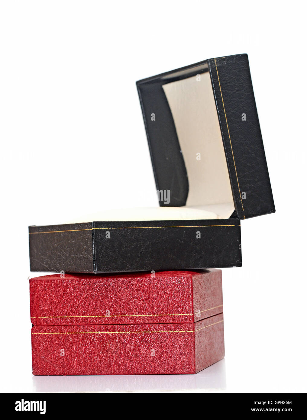 black and red gift boxes over white background Stock Photo - Alamy