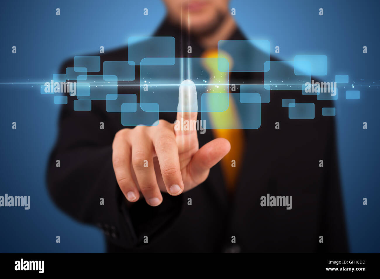 Businessman pressing high tech type of modern buttons Stock Photo - Alamy