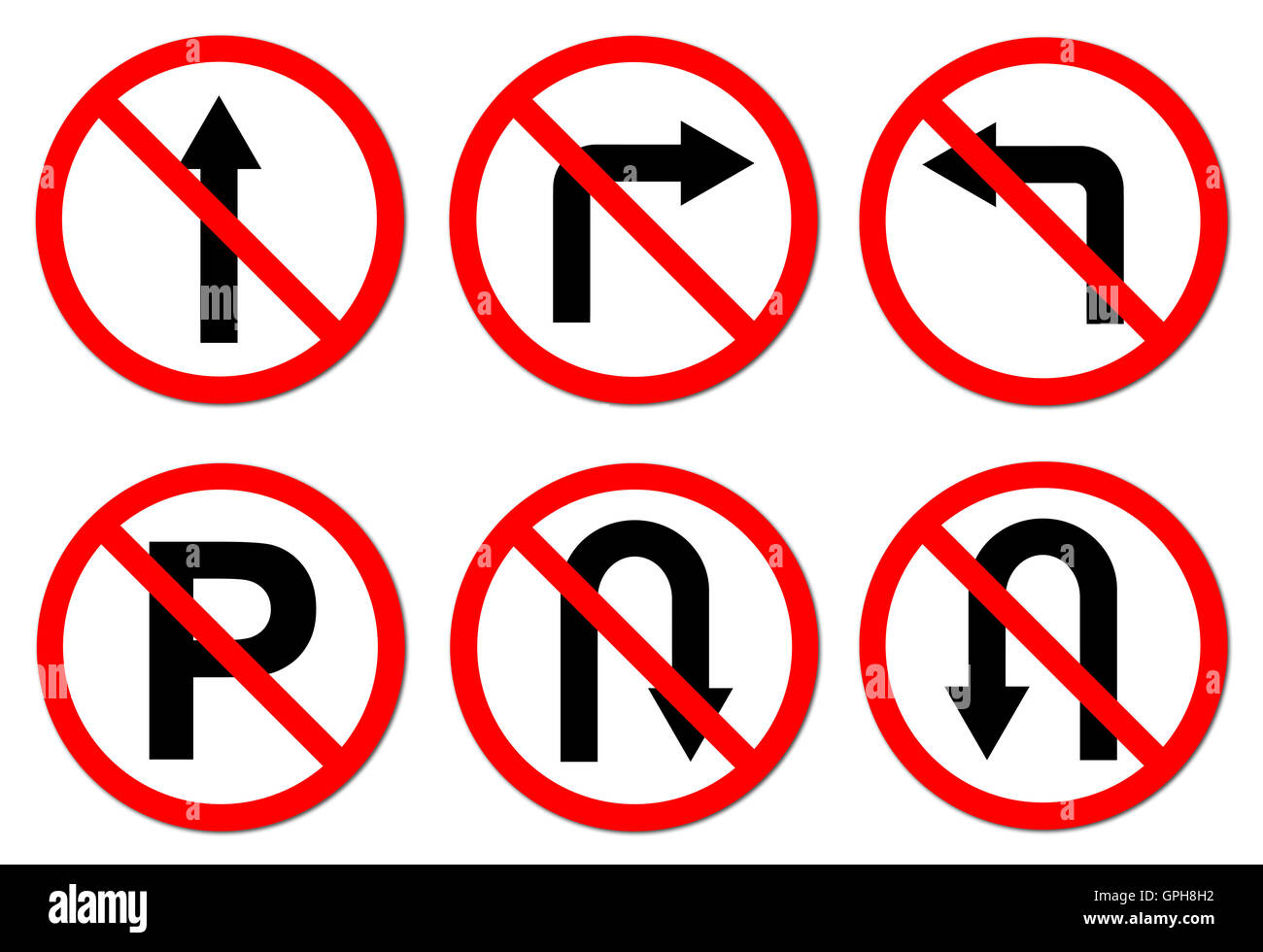 Circular road sign black on white Cut Out Stock Images & Pictures - Alamy