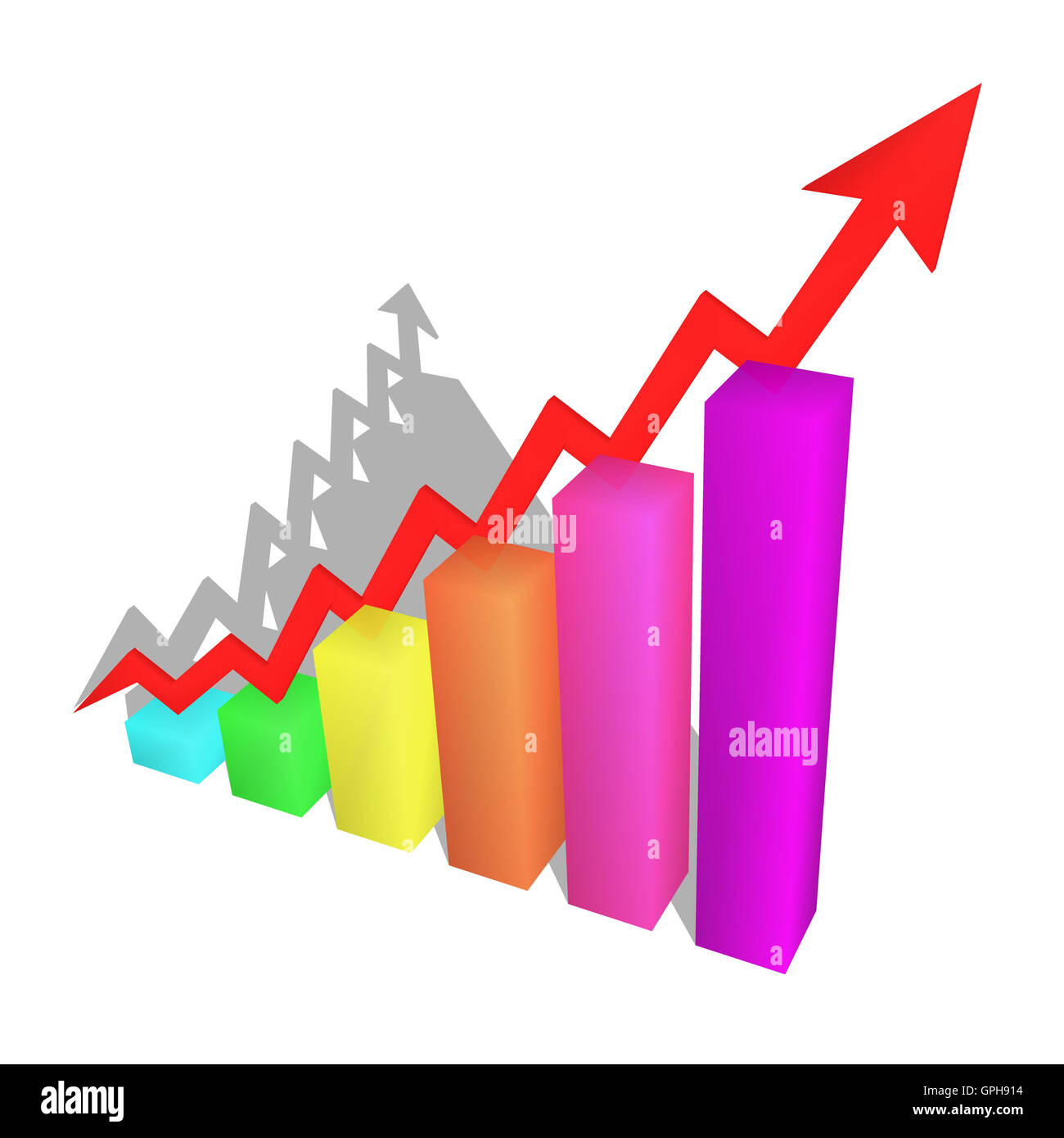 A bars graph, with an arrow going up Stock Photo - Alamy