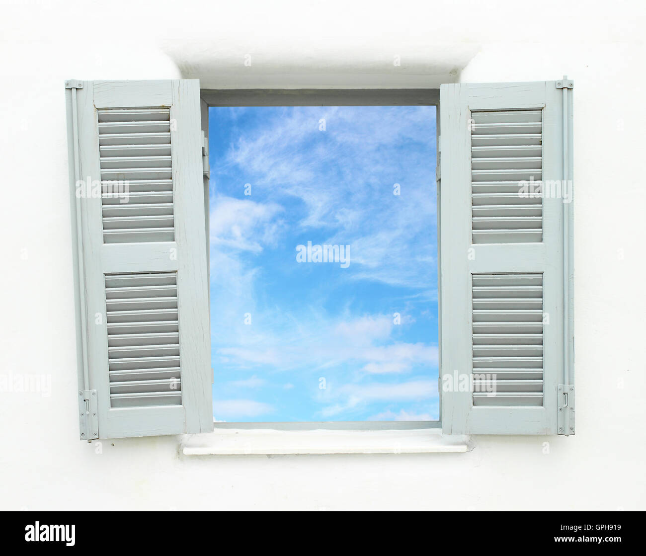 Greek Style windows with blue sky Stock Photo - Alamy