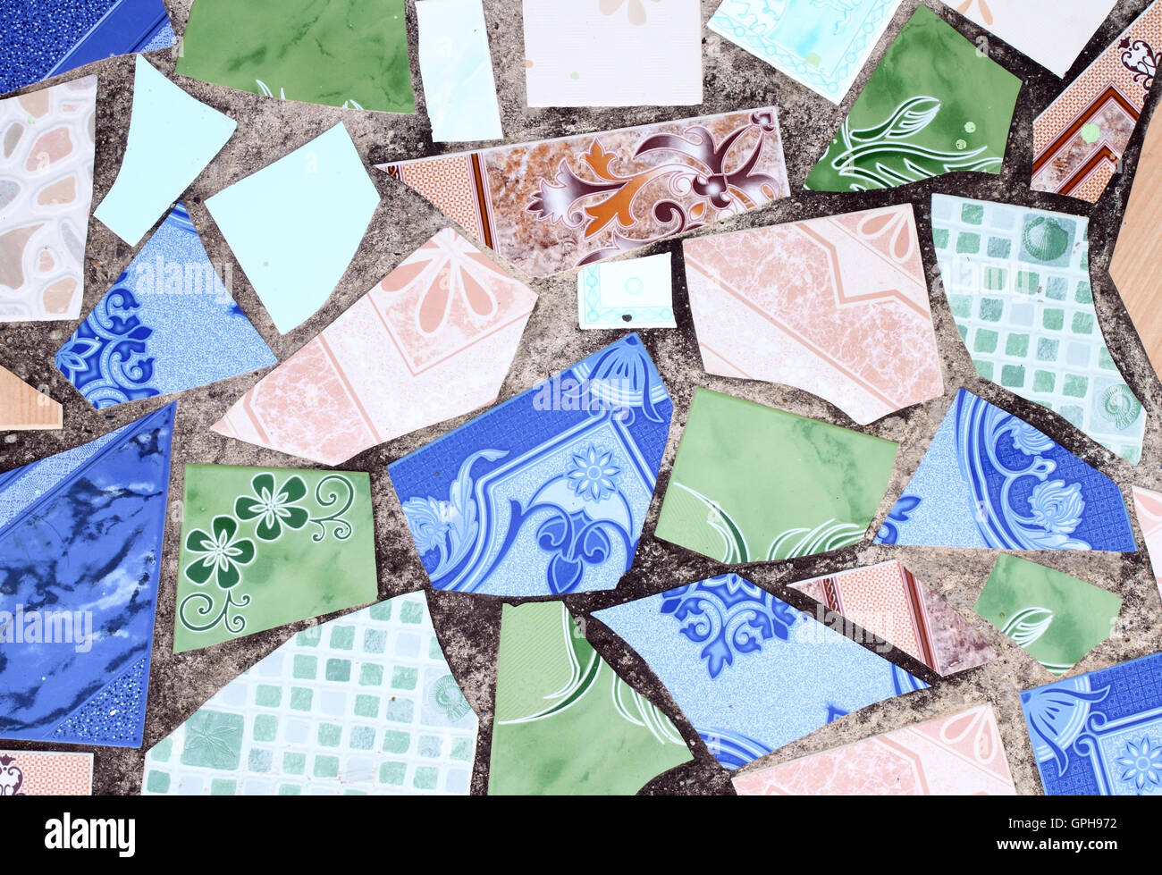 wall made from broken tile Stock Photo - Alamy