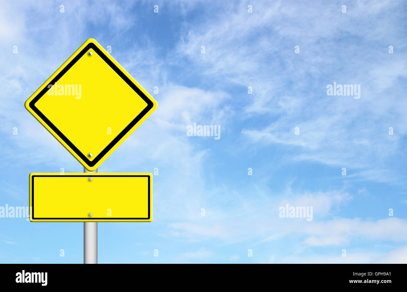 blank yellow traffic sign with blue sky Stock Photo - Alamy