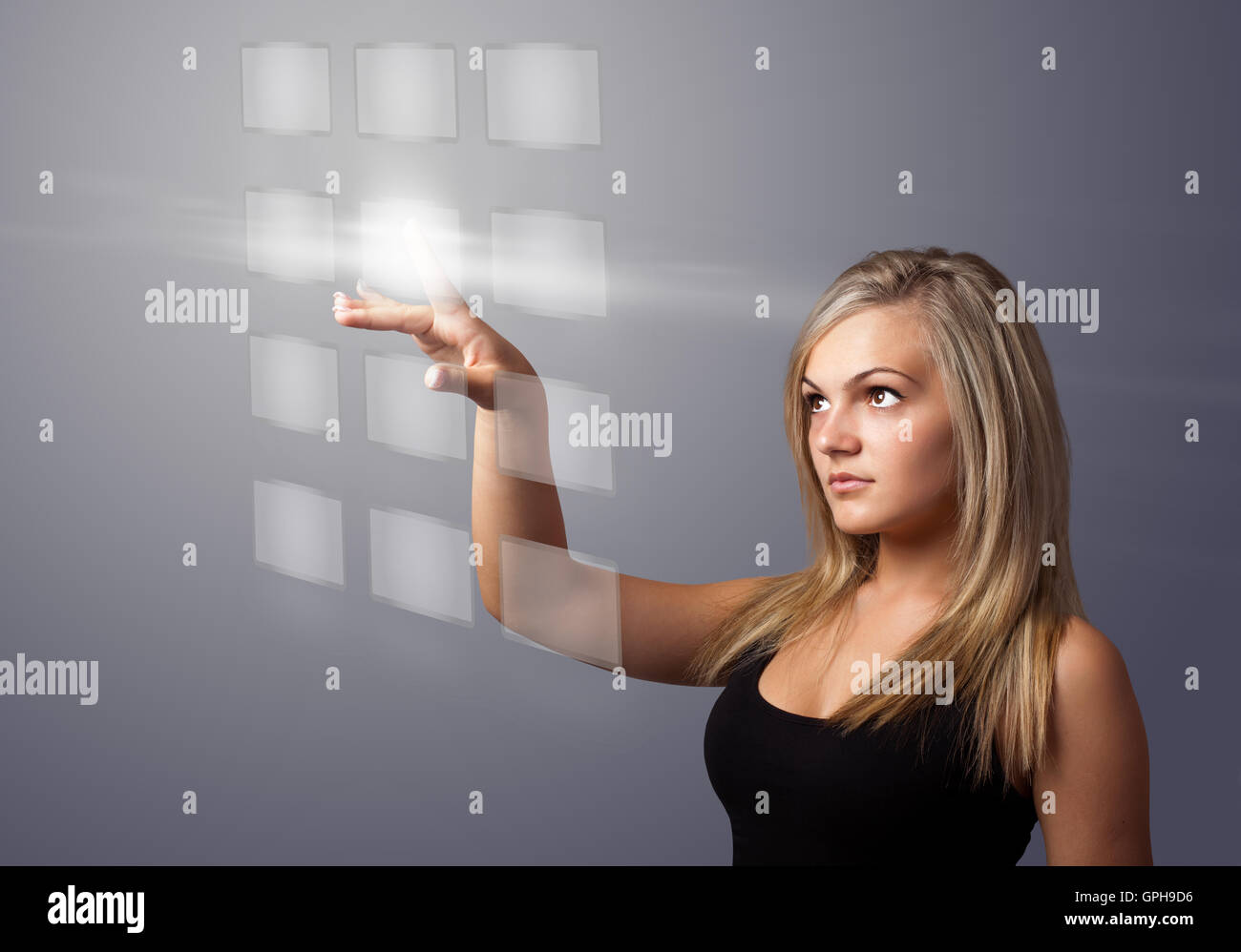 woman pressing digital buttons Stock Photo - Alamy