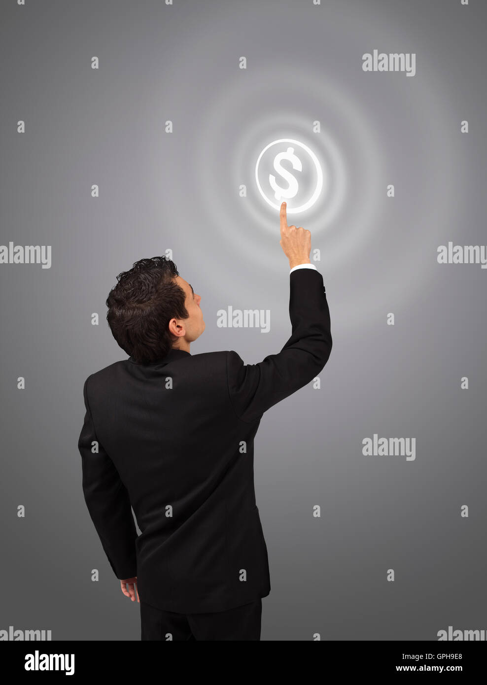business man pressing button Stock Photo - Alamy