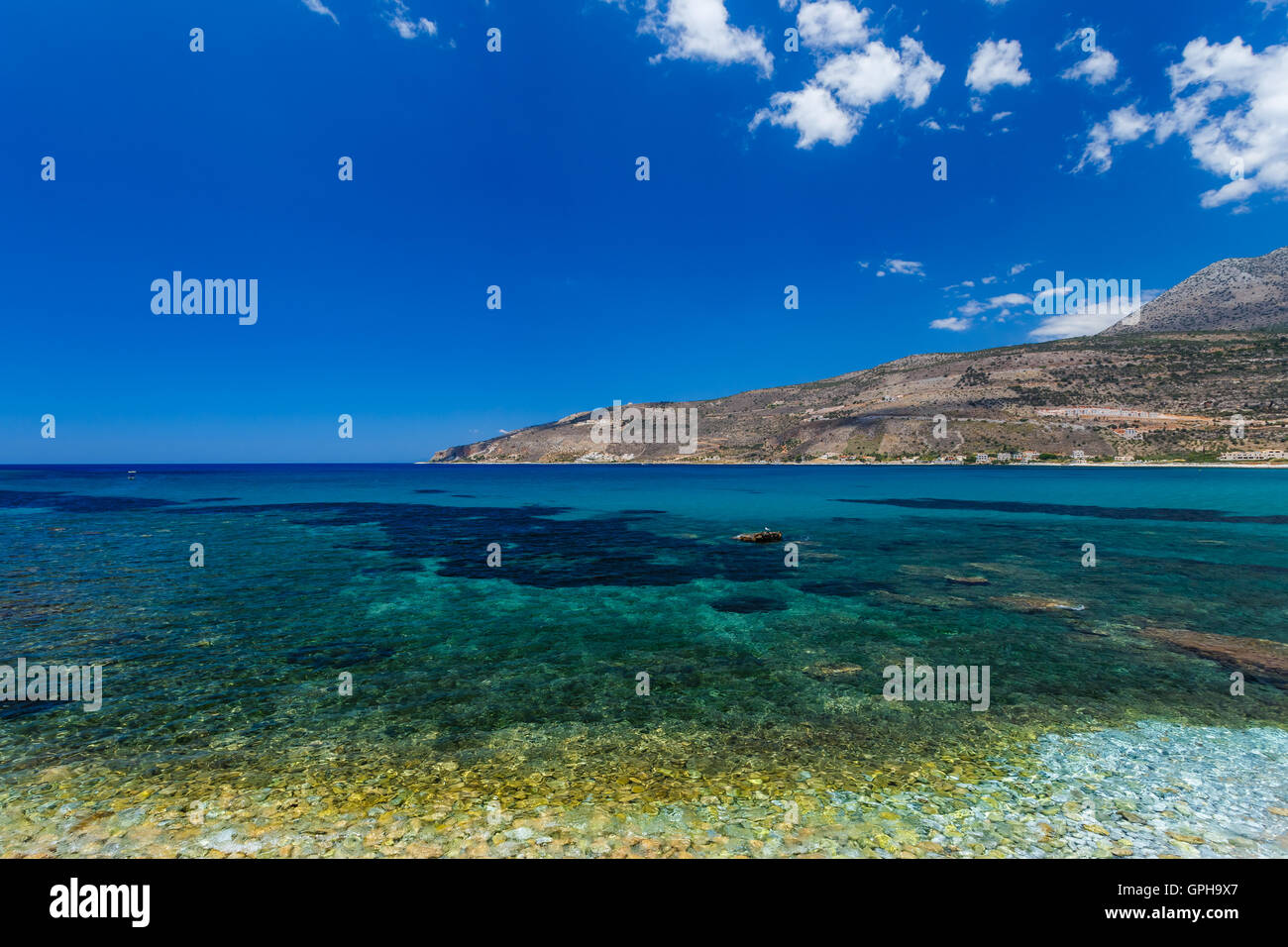 Panoramic view of Neo Itilo bay showcasing the vivid colors of Greek ...