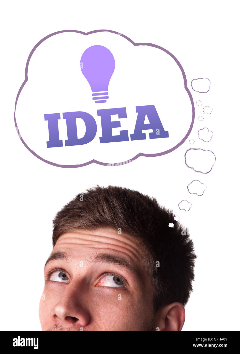 Young person looking at idea type of sign Stock Photo - Alamy