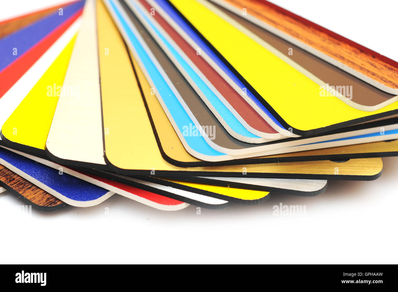 Swatch of plastic samples on a white background Stock Photo - Alamy