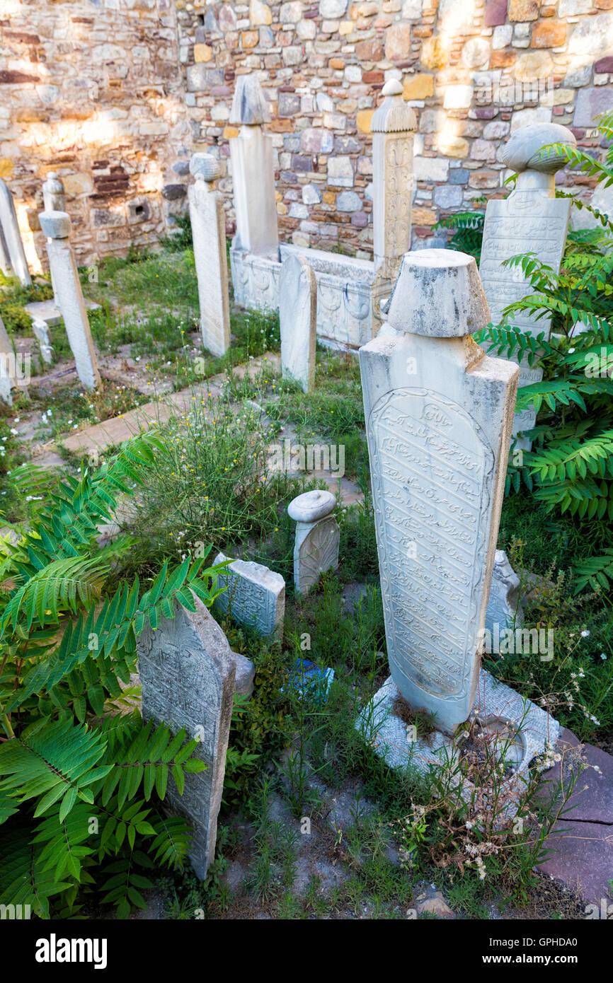 Ottoman tombstones inside the castle of Chios. Chios, Sakiz Adasi in ...