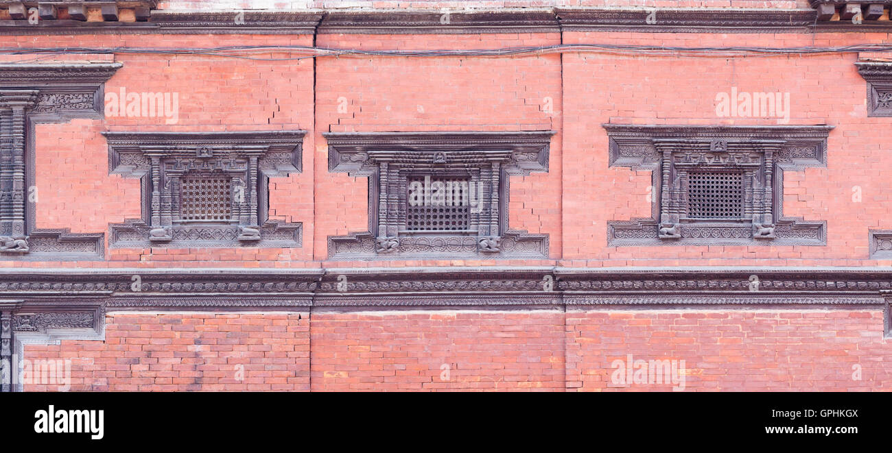 Beautifully carved wooden window at the royal palace, Durbar square ...