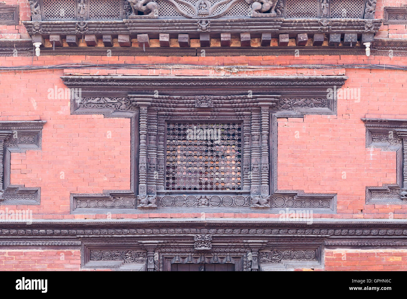 Beautifully carved wooden window at the royal palace, Durbar square ...