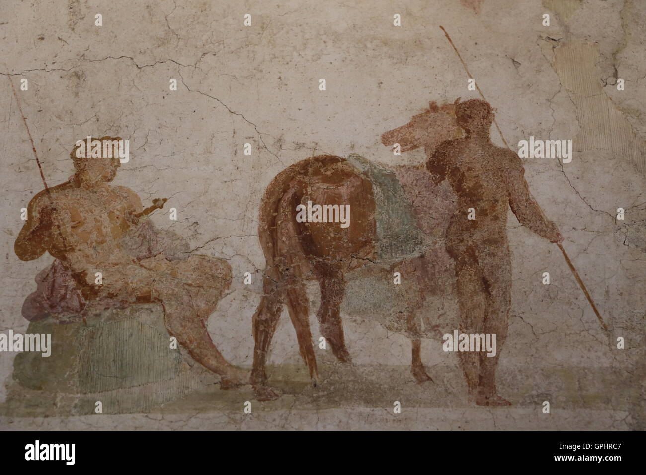 Ancient roman fresco painting in the Palatine Museum in Rome Stock ...