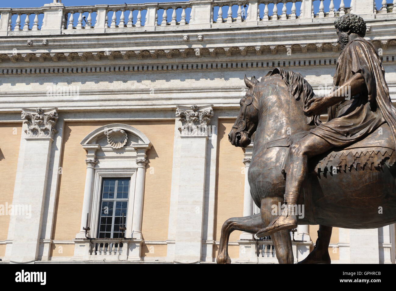 The Capitoline museums and the statue of Marcus Aurelius in Rome Stock ...