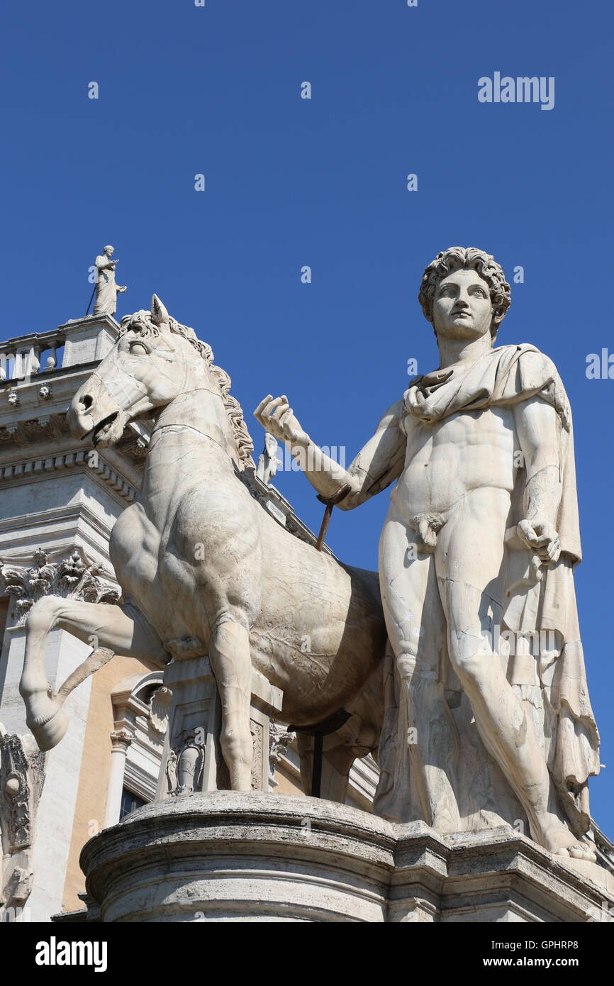 Castor statue at the entrance of the Capitoline Hill in Rome Stock ...