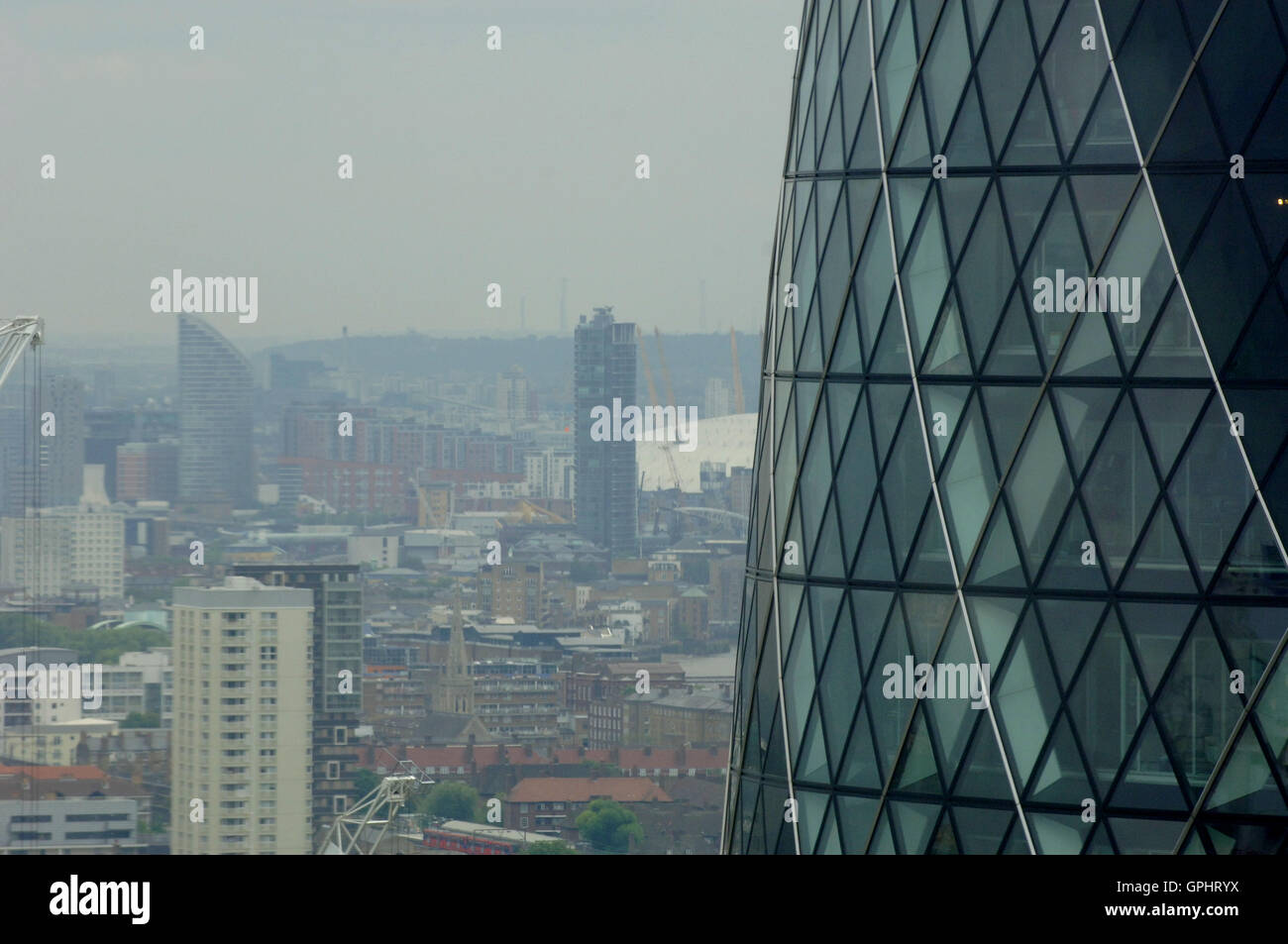 London skyline from high view point of a skyscraper window, The Gherkin ...