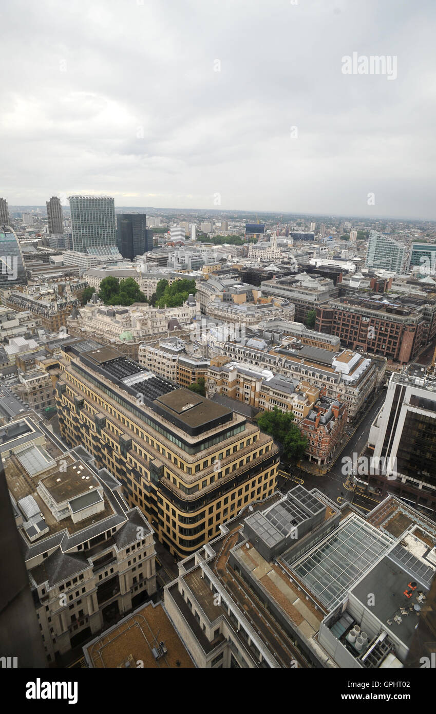 London skyline from high view point of a skyscraper window, art deco ...