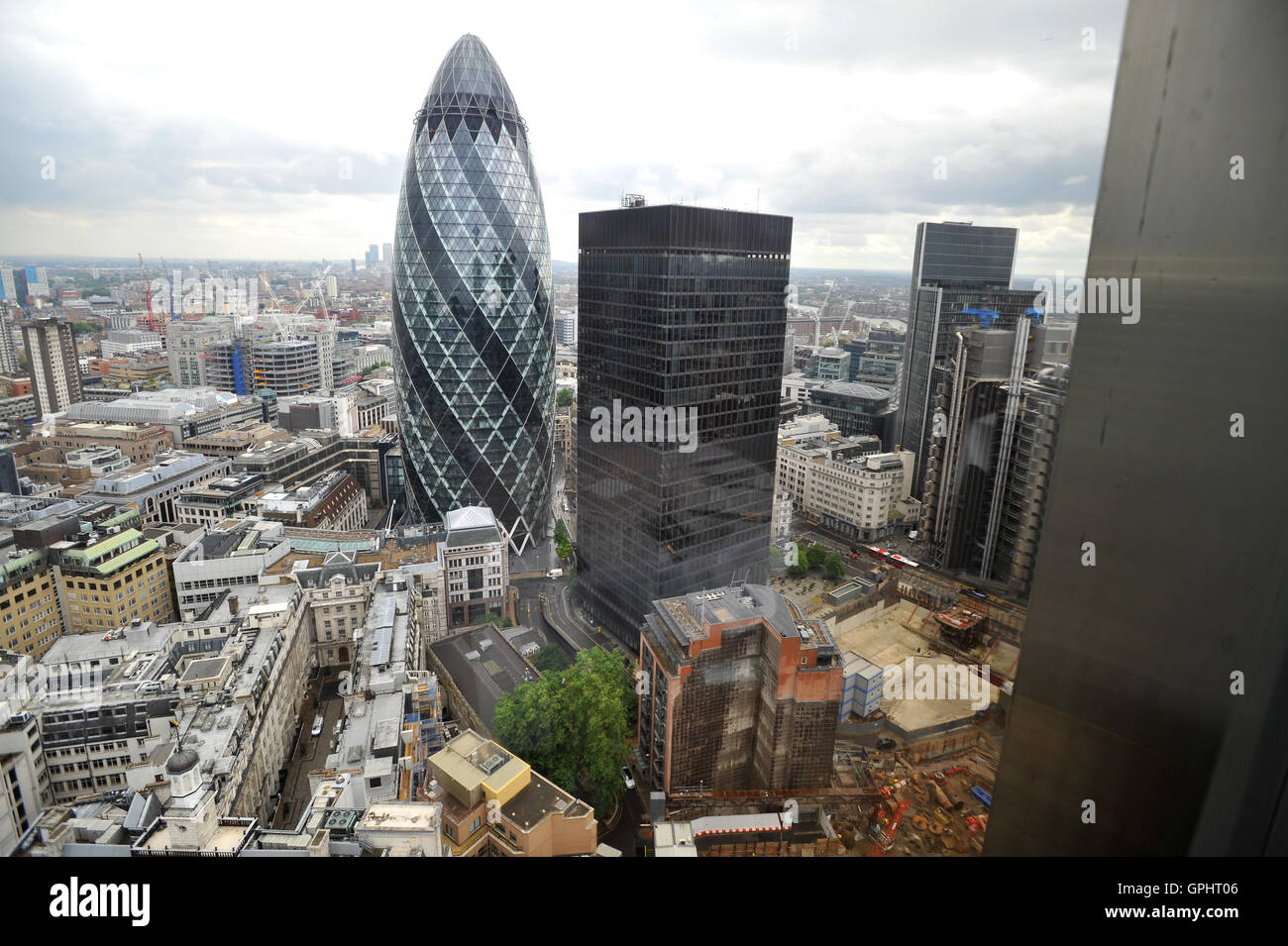 London skyline from high view point of a skyscraper window, The Gherkin ...