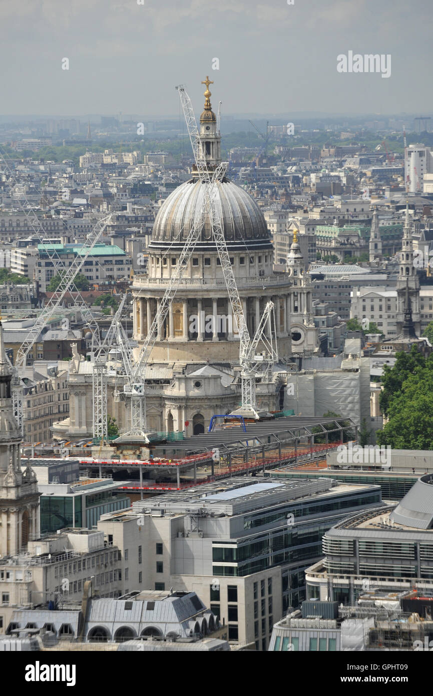 London skyline from high view point of a skyscraper window, St Paul's ...