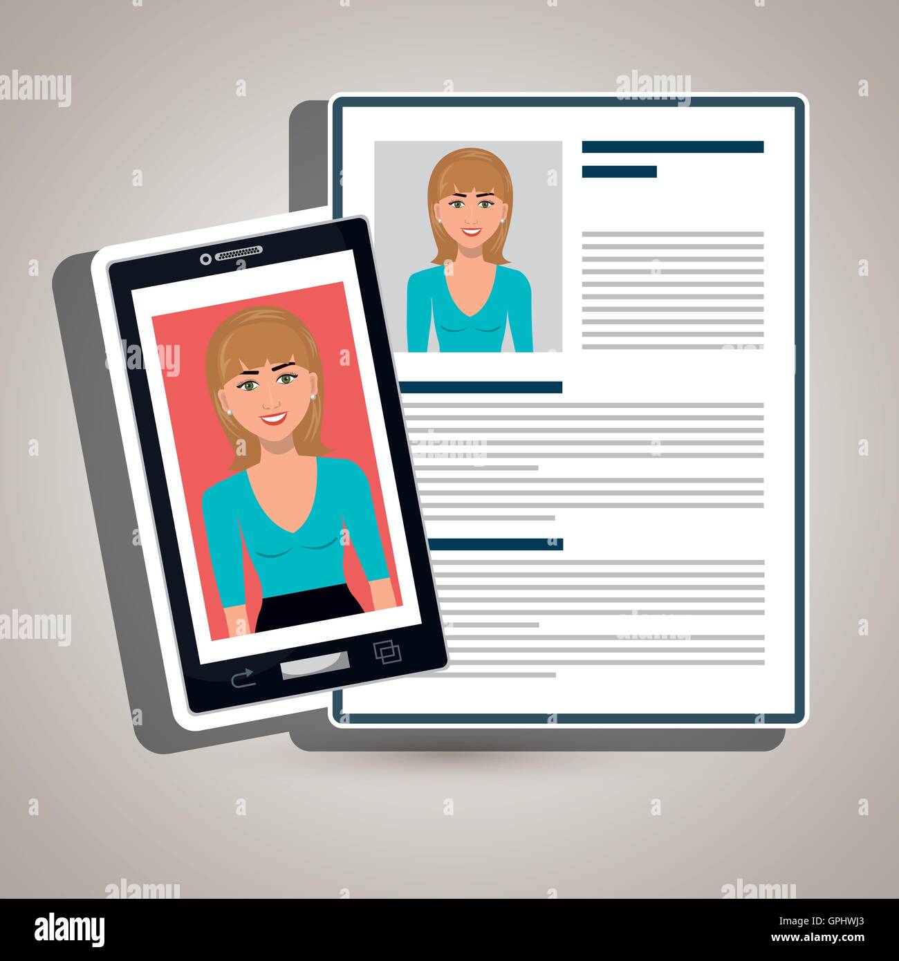 woman smartphone find person cv Stock Vector Image & Art - Alamy