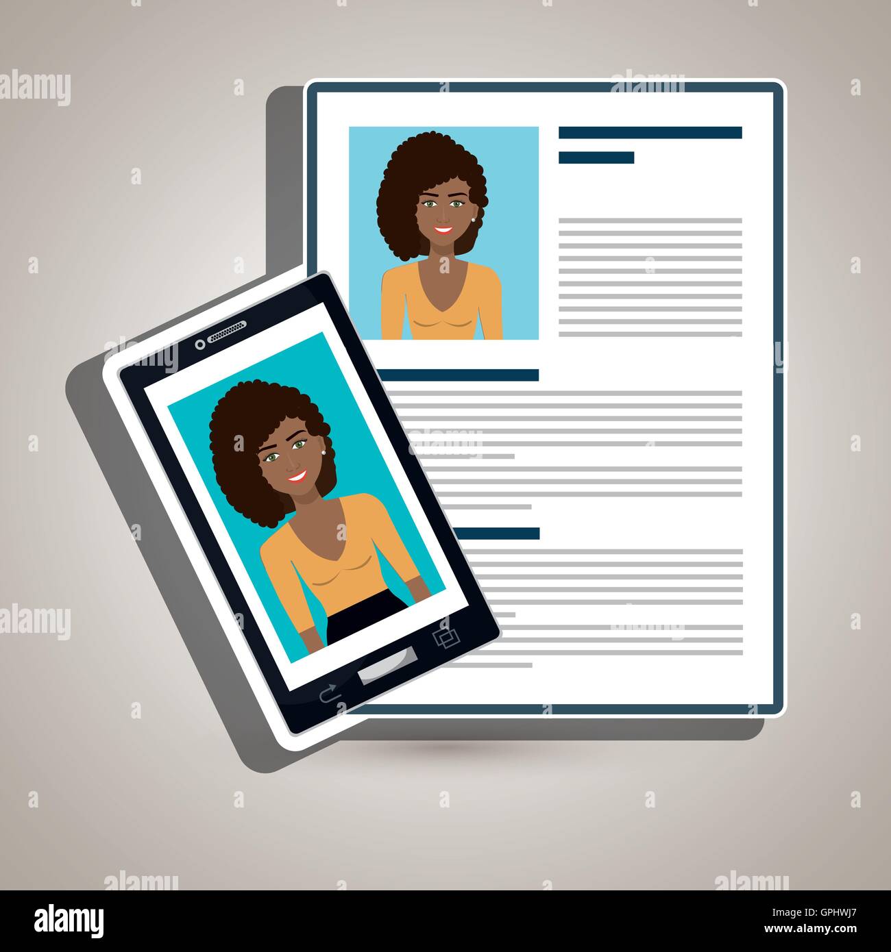 woman smartphone find person cv Stock Vector Image & Art - Alamy