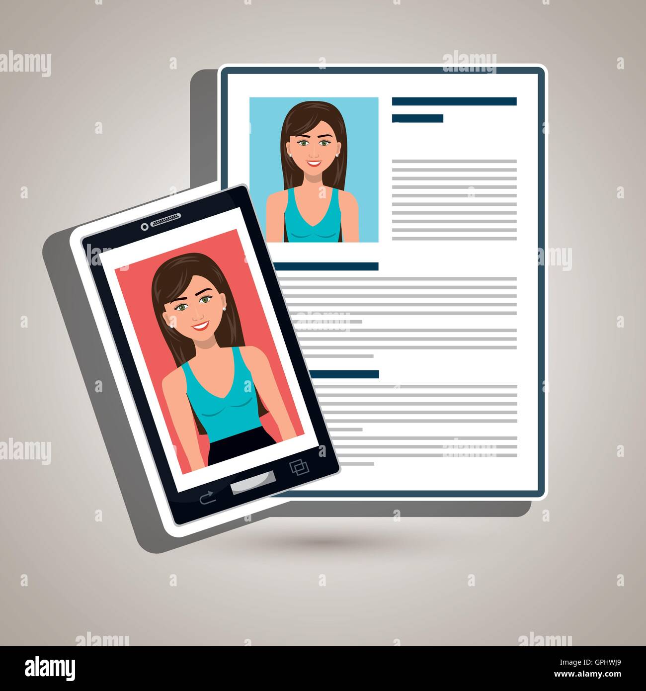 woman smartphone find person cv Stock Vector Image & Art - Alamy
