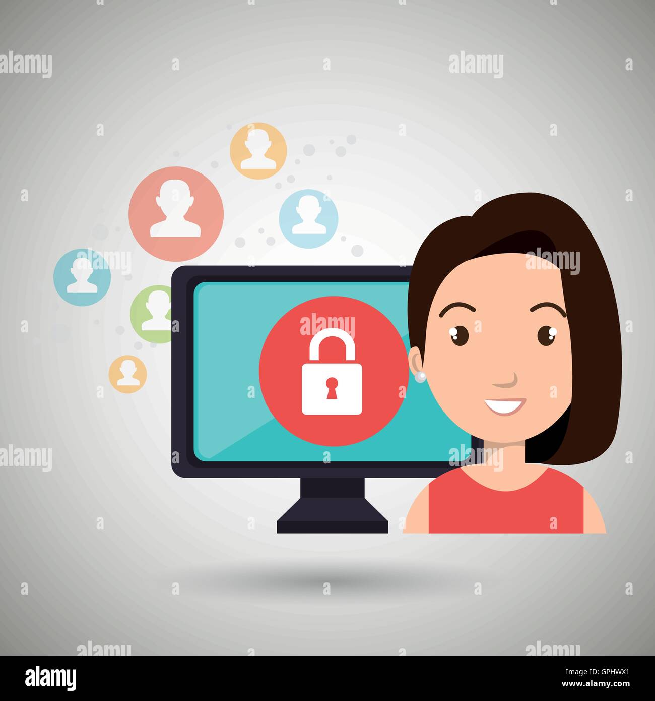 Woman communication padlock bubble hi-res stock photography and images ...