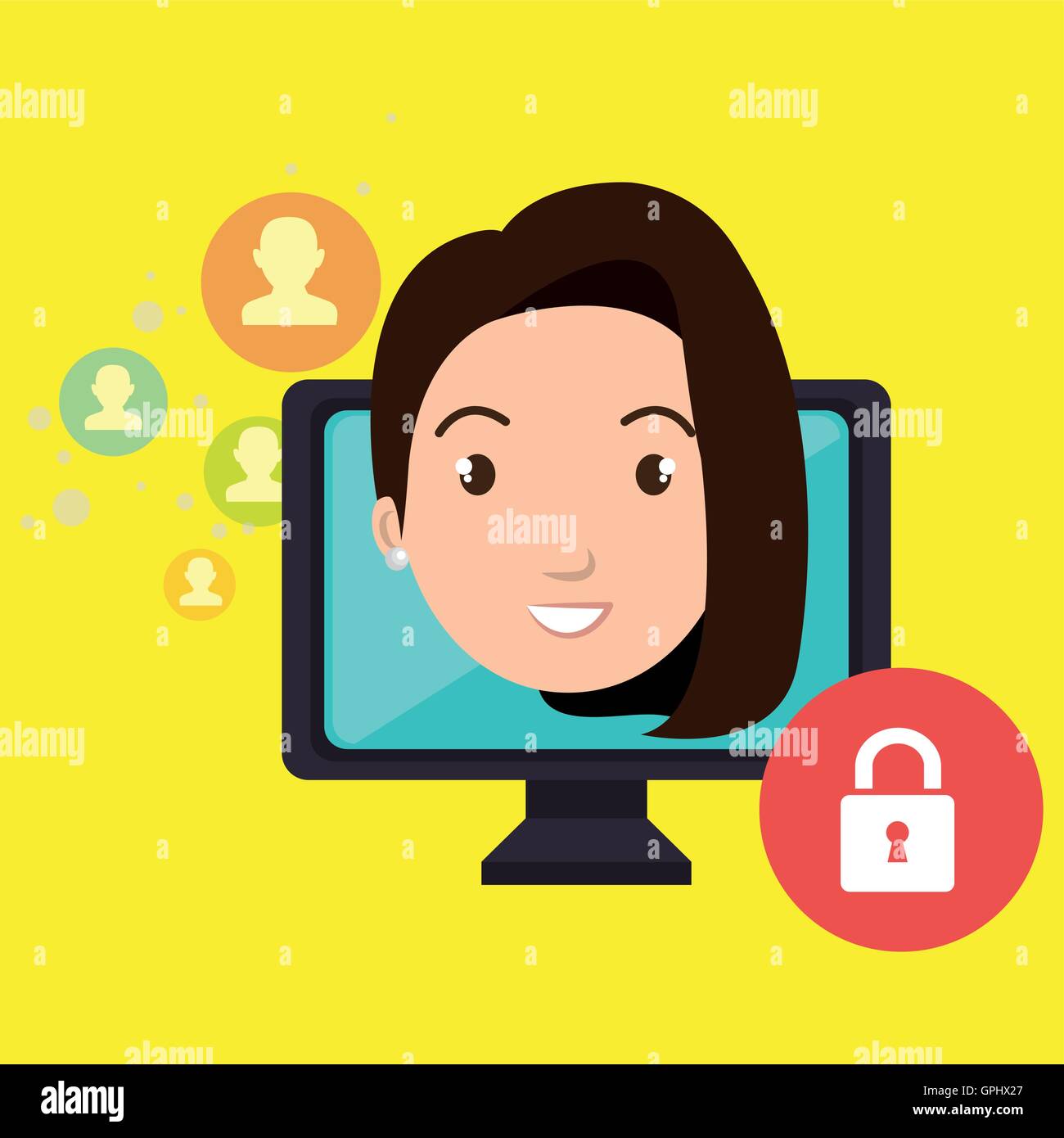 Woman communication padlock bubble hi-res stock photography and images ...