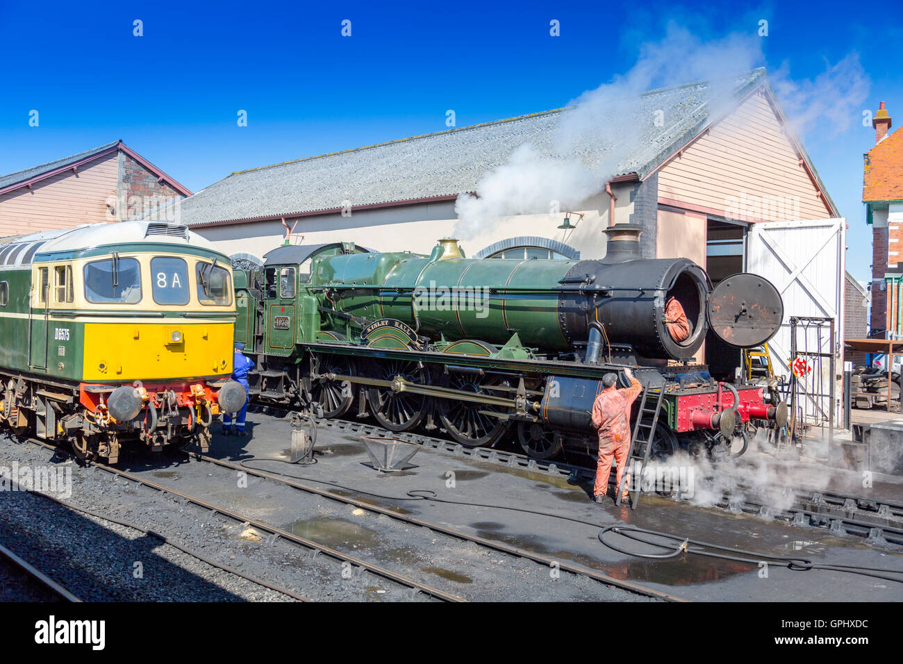 Ex-GWR steam loco 4396 'Kinlet Hall' receiving attention from fitters ...