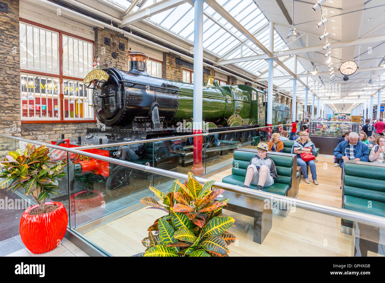 Ex-GWR steam loco 7819 'Hinton Manor' displayed in the food hall ...