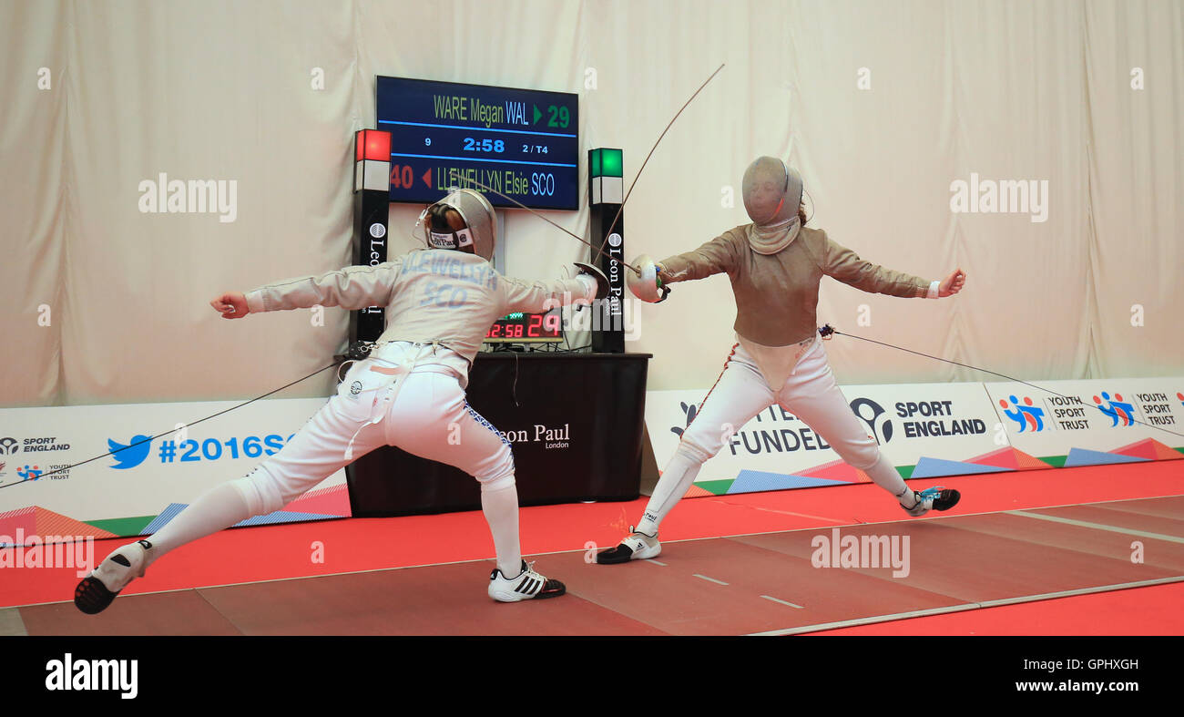 Scotland's Elsie Llewellyn (left) and Wales' Megan Ware compete in the ...