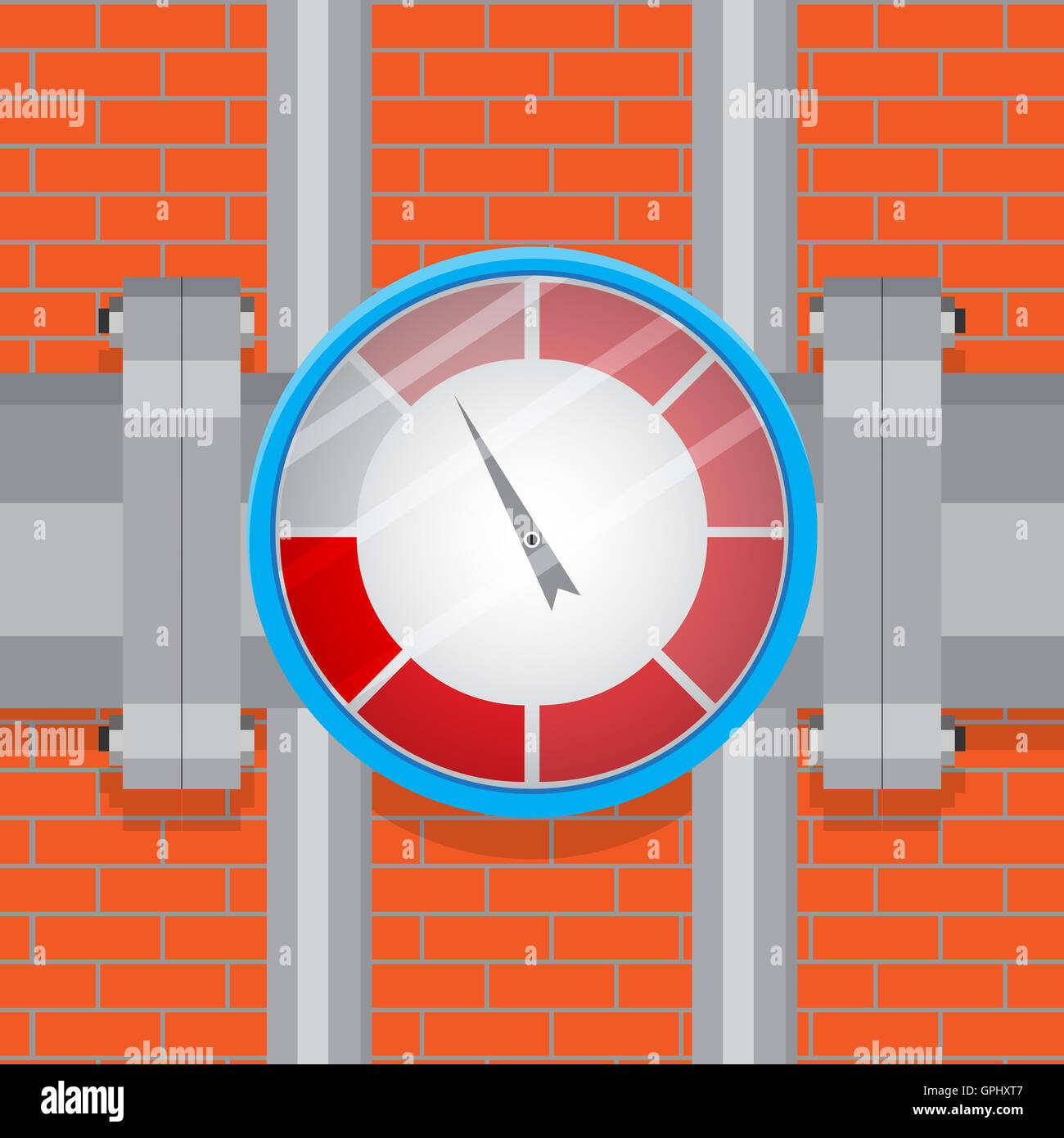 Indicator on the pipe with spectrum. Index and pointer, industrial ...