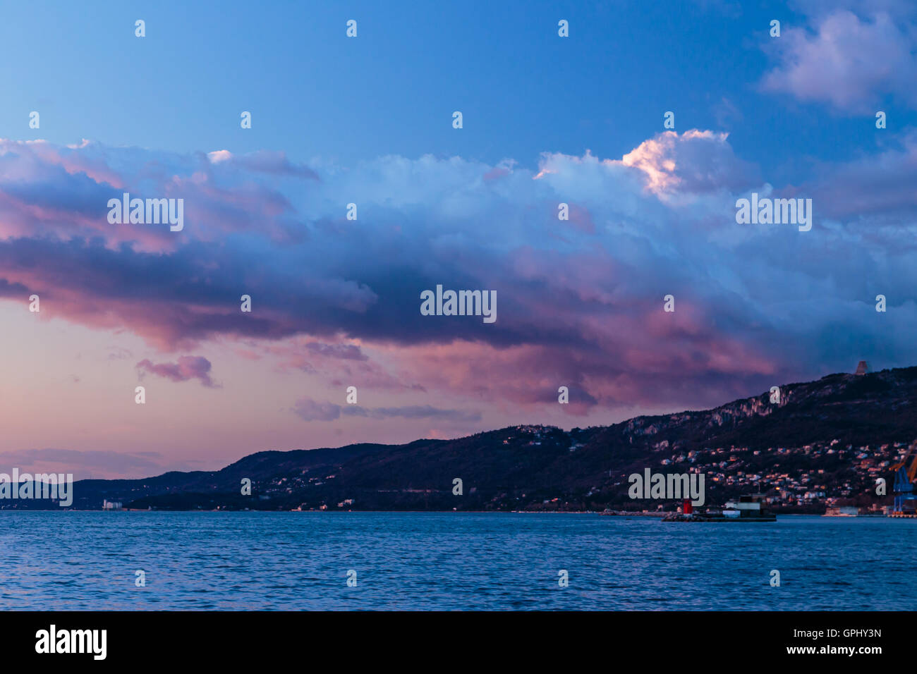 Winter evening in the port of Trieste, Italy Stock Photo - Alamy