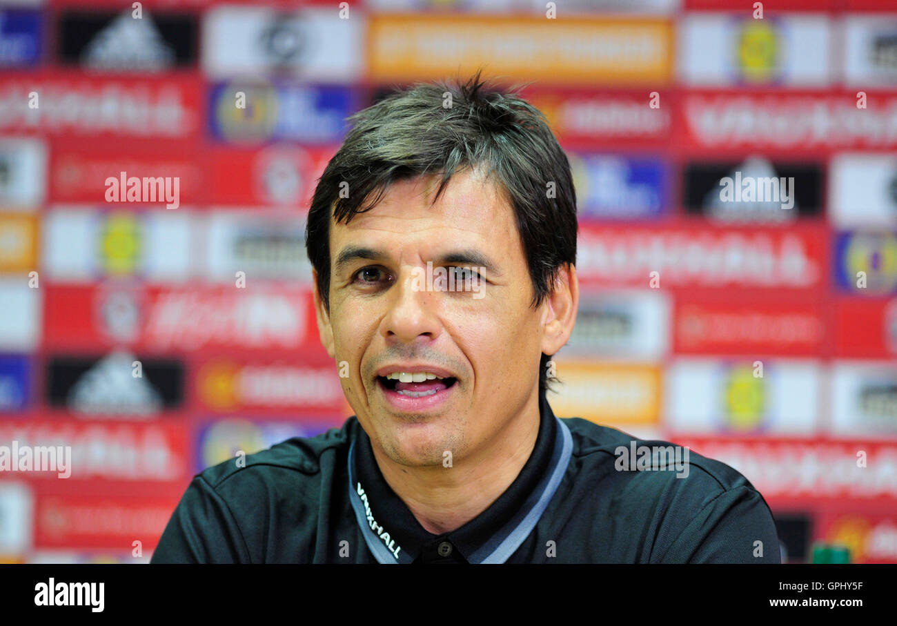 Wales manager Chris Coleman during a press conference at the Cardiff ...