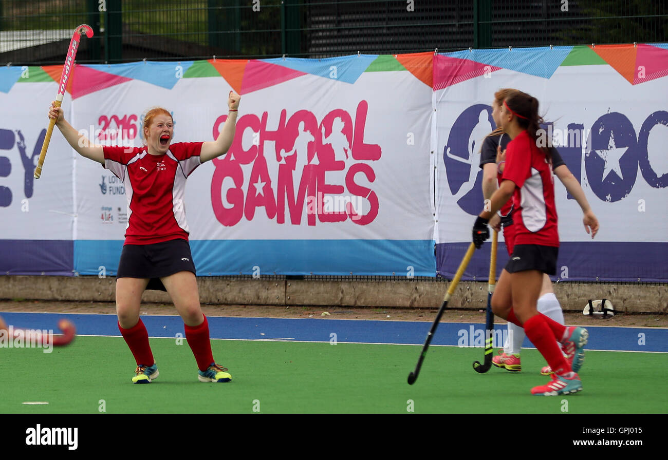 England Red's Paige Gillott celebrates scoring during the final of the ...