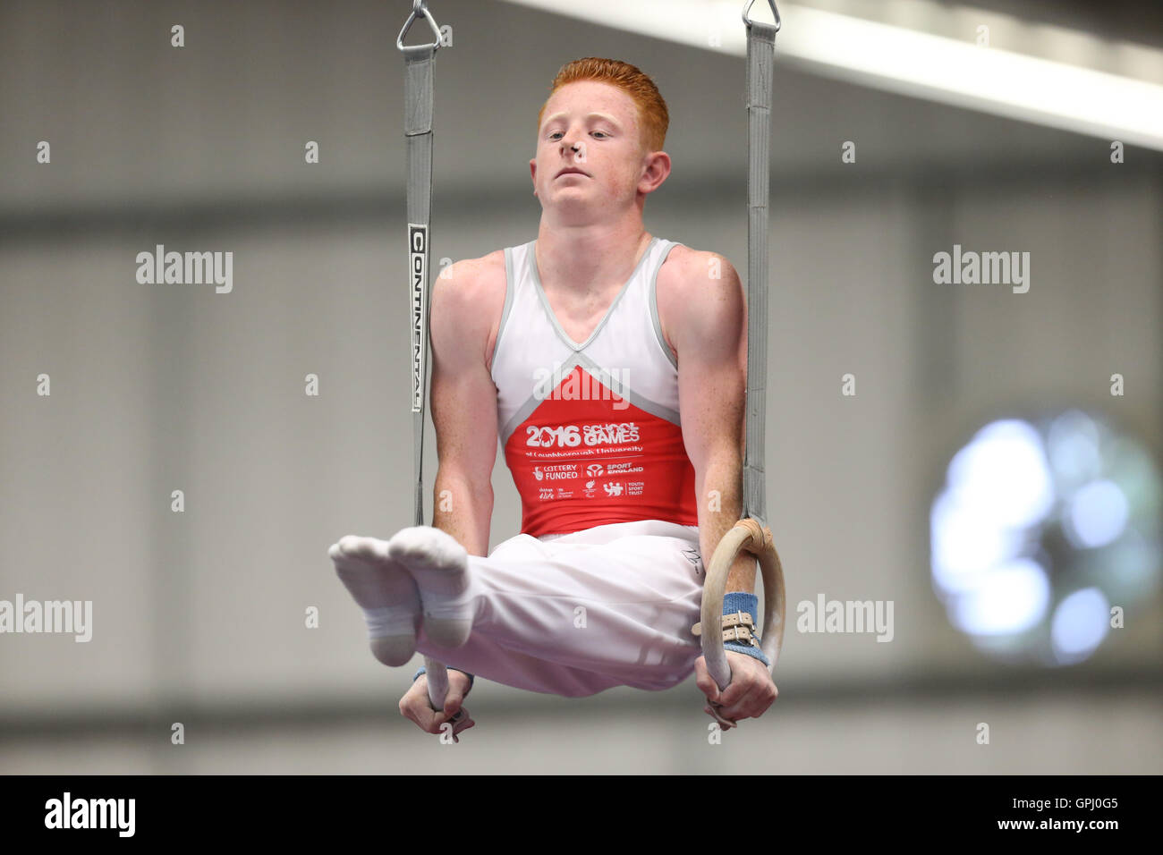 England's Jack Chamberlain in action in the mens artistic on rings ...