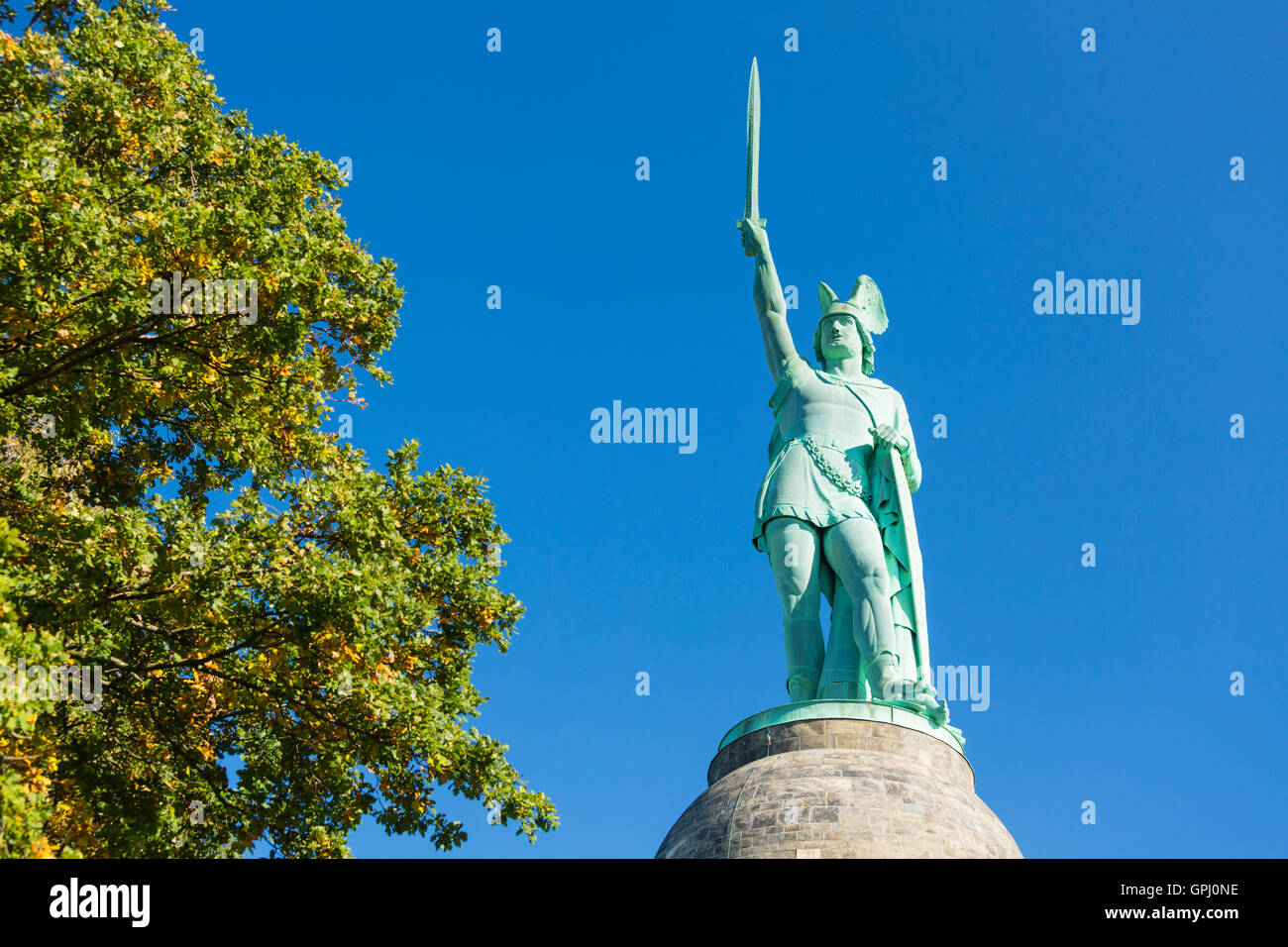Front view of the famous Hermannsdenkmal in the Teutoburger Wald near ...