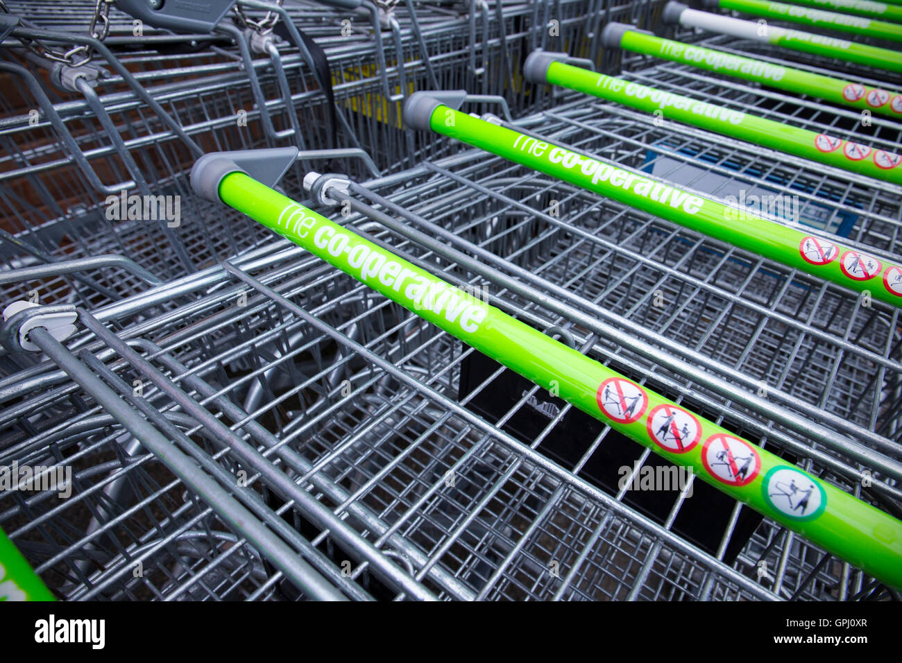 The Co-operative shopping trolleys Stock Photo - Alamy
