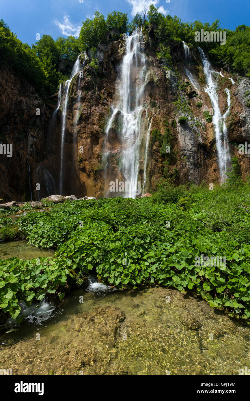 Veliki Slap Waterfall main part in daylight in Plitvice Lakes National ...