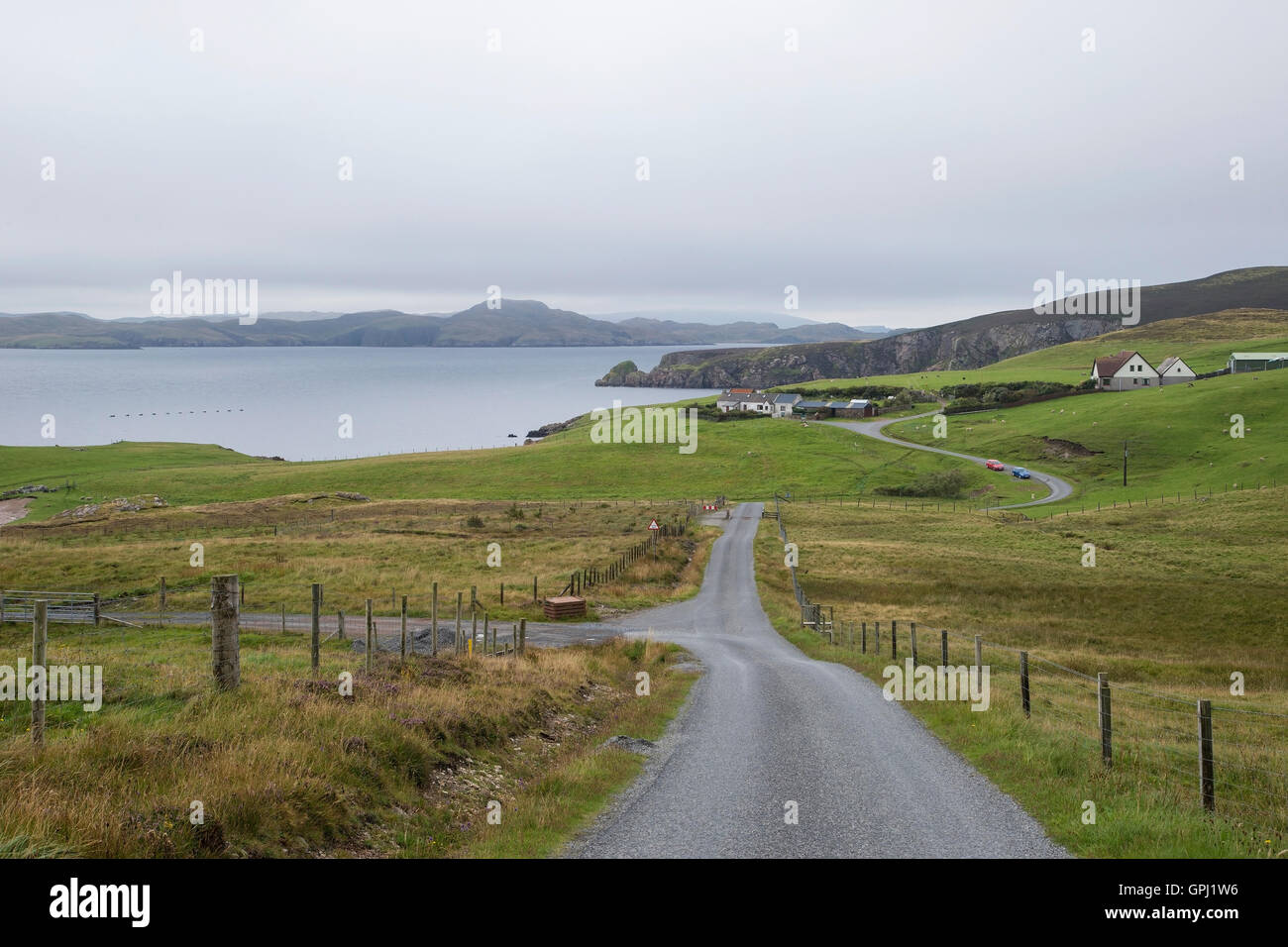 A view looking west on Muckle Roe in Shetland with extensive rough ...