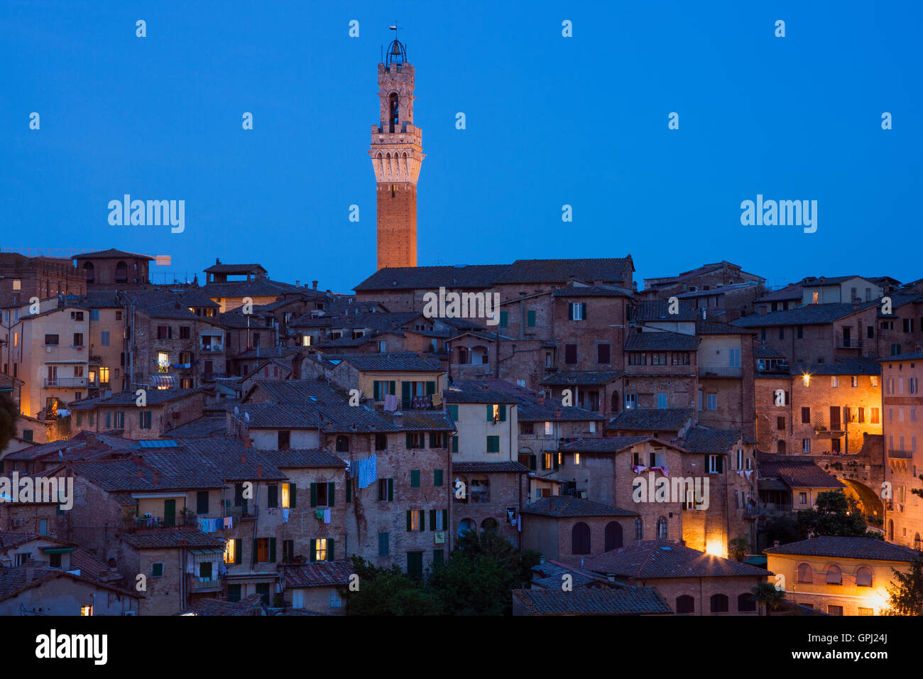 Panoramic view to Siena old town in the evening, Siena, Italy Stock ...