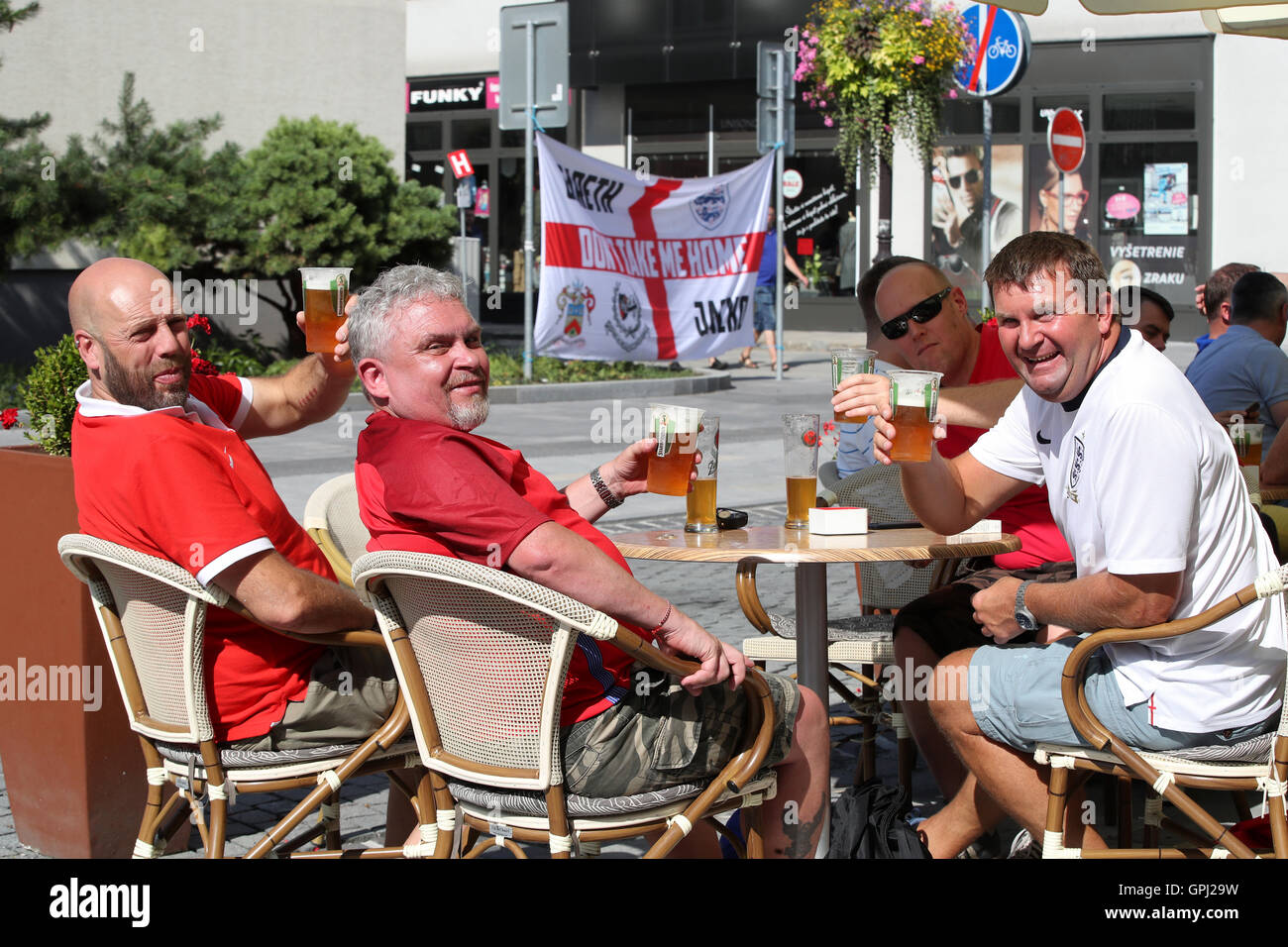 England fans enjoy a drink in Trnava before the 2018 FIFA World Cup ...