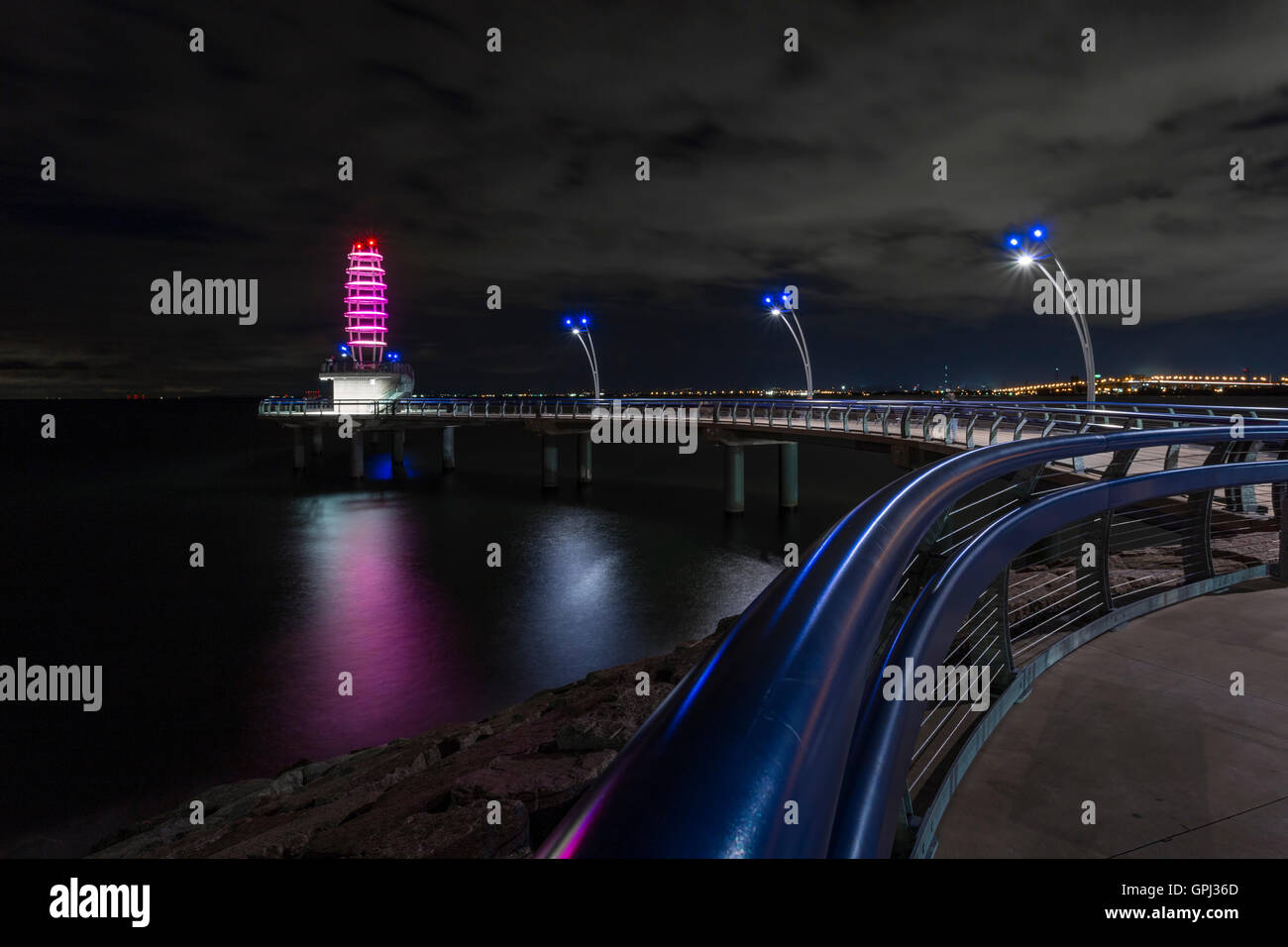 Brant Street Pier located in Burlington, Ontario. Taken at night ...