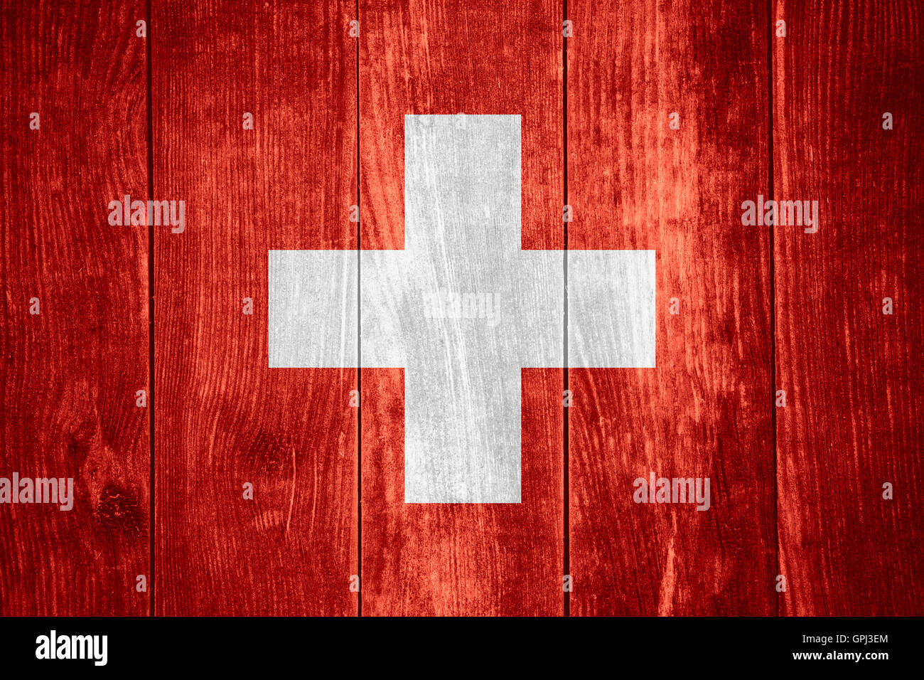 flag of Switzerland or Swiss banner on wooden background Stock Photo ...