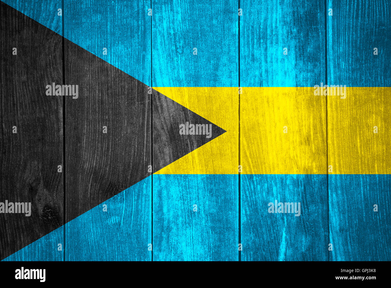 flag of Bahamas or Bahamian banner on wooden background Stock Photo - Alamy