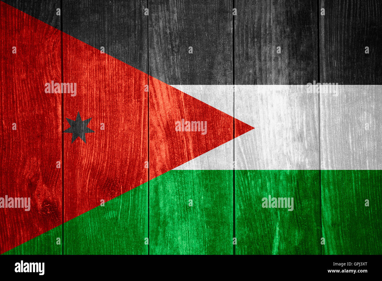 flag of Jordan or Jordanian banner on wooden background Stock Photo - Alamy