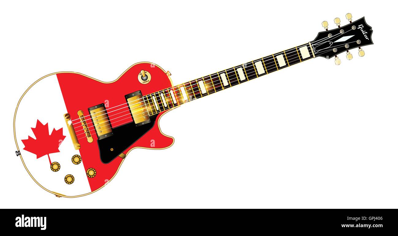 The definitive rock and roll guitar with the Canadian flag isolated ...