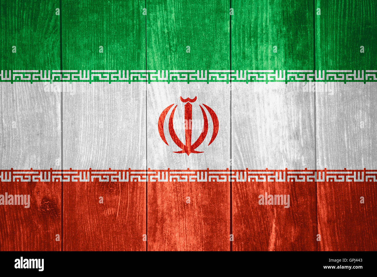 flag of Iran or Iranian banner on wooden background Stock Photo - Alamy