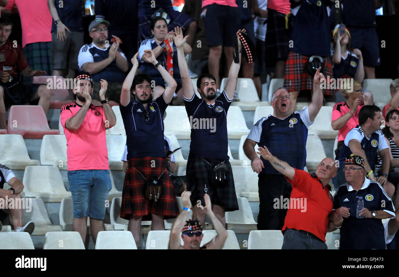 Scotland fans cheer on their side in the stands before the 2018 FIFA ...