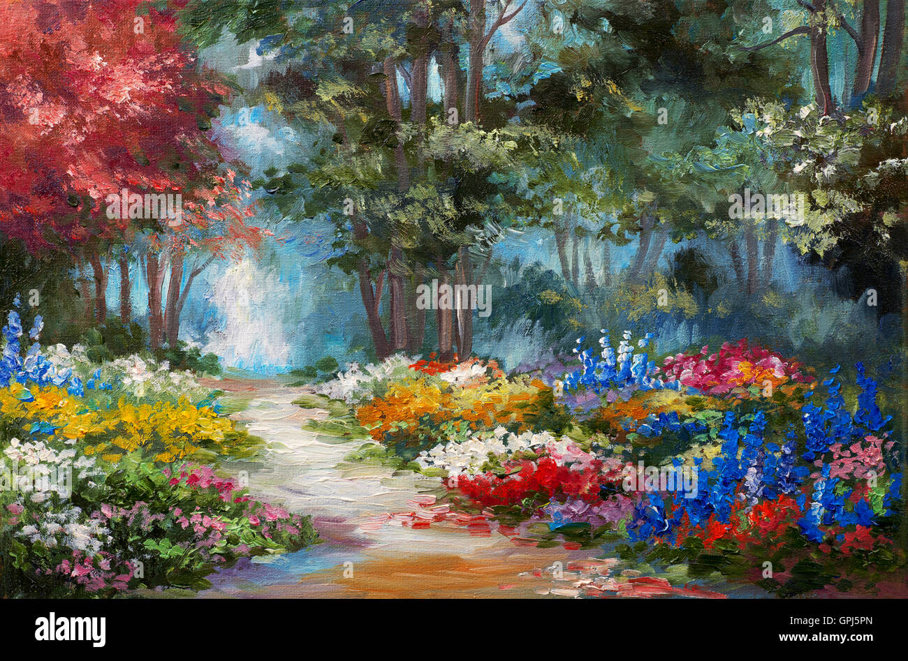 Oil painting landscape - colorful forest Stock Photo - Alamy