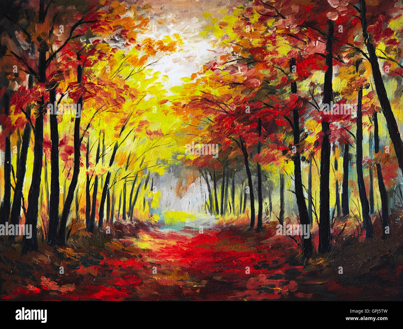 Oil painting landscape - colorful autumn forest Stock Photo - Alamy